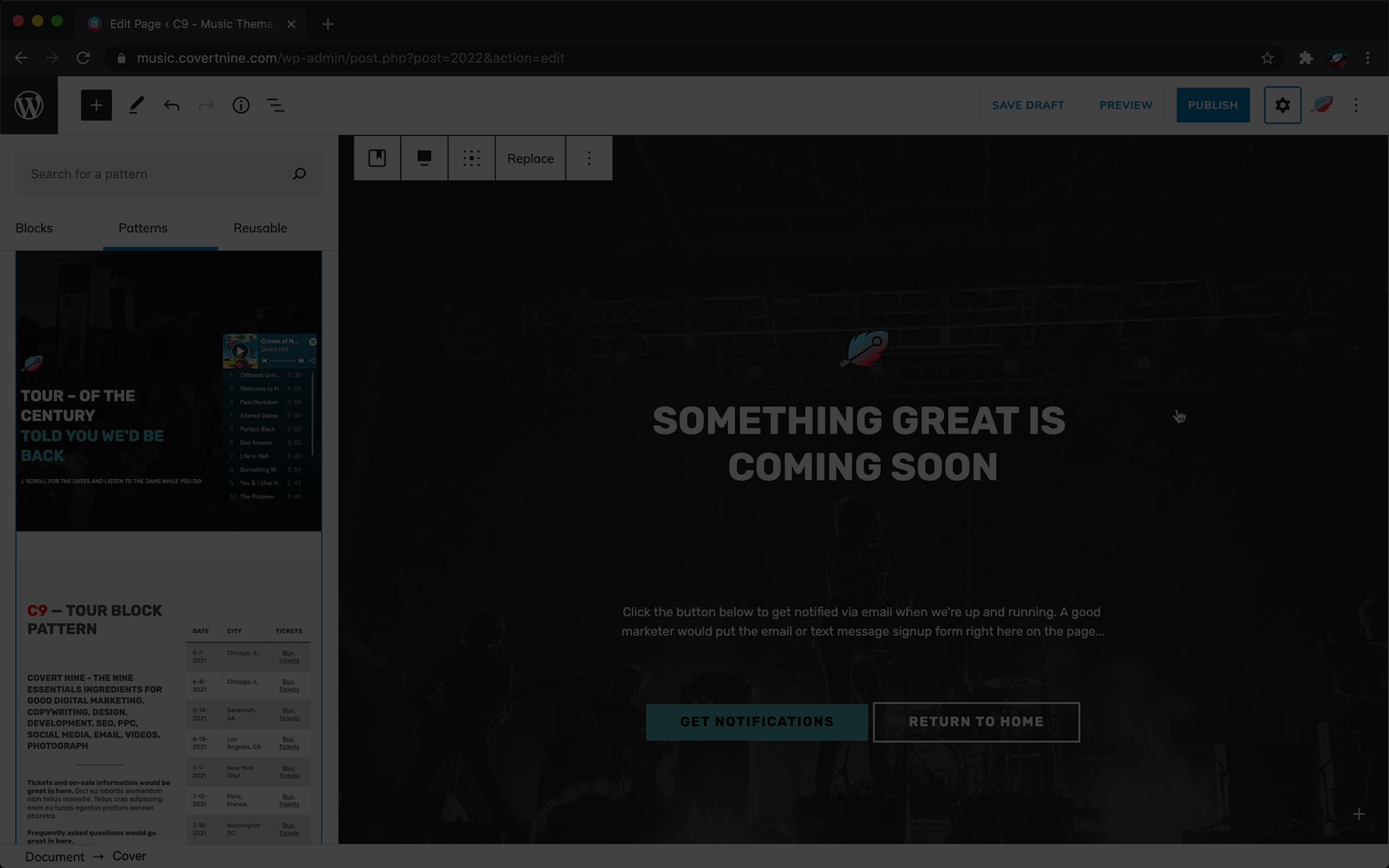 Block Patterns Now Supported in all C9 WordPress Themes | COVERT NINE